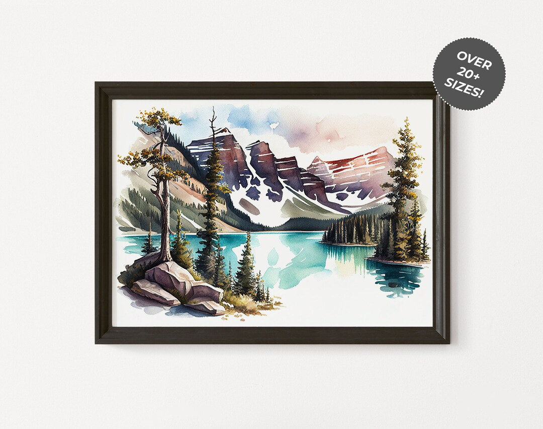 Landscape Print Banff National Park Digital Download Watercolour Sketch ...