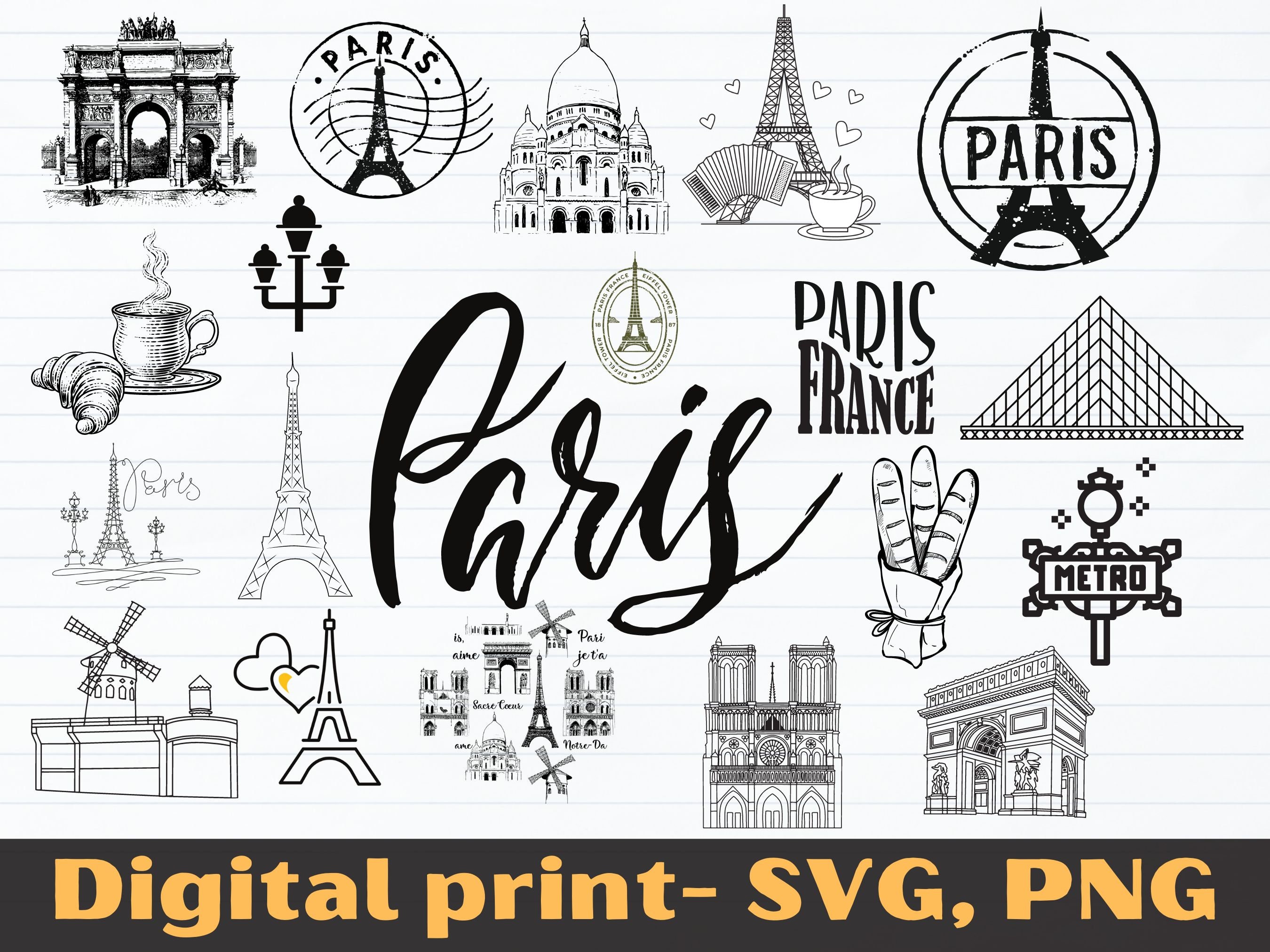 PARIS Svg Cut File | Eiffel Tower SVG | Moulin Rouge SVG |commercial ...