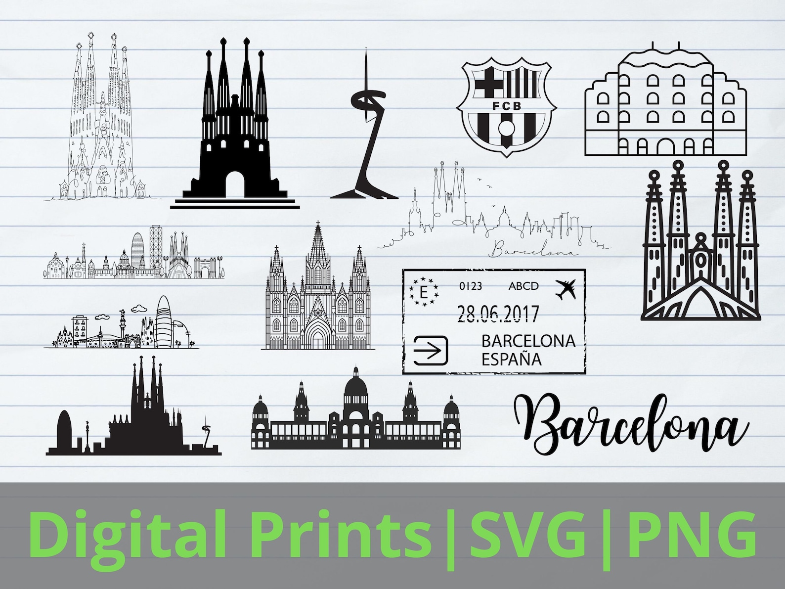 Barcelona Landmarks SVG Cut File | Sagrada Familia (digital Download ...