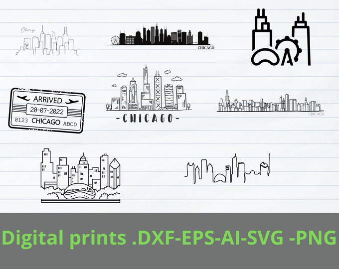 Chicago Bold Skyline. Svg Png Eps Dxf Cut Files. - Etsy Canada