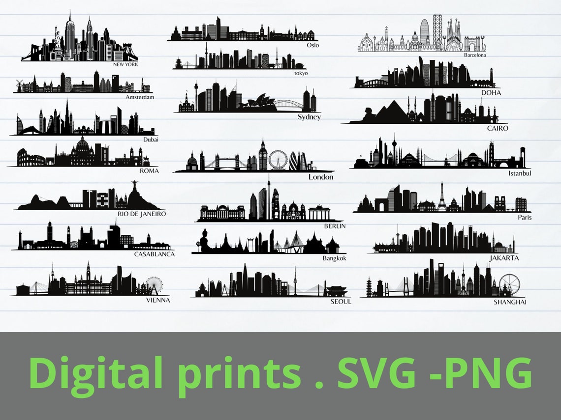 Famous City Skylines SVG PNG Bundle | Europe City Skyline Svg ...