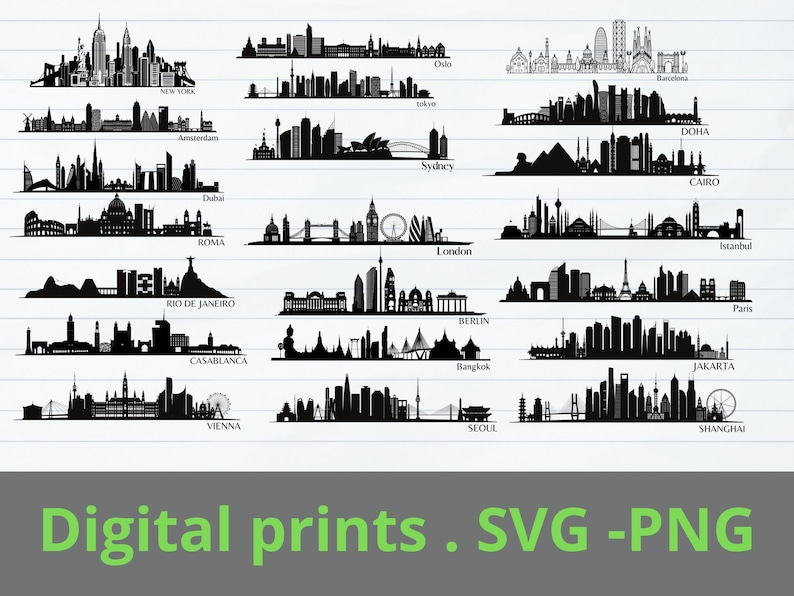 Stadt Skylines SVG PNG Bundle | Wahrzeichen (Digital Download) - Etsy.de
