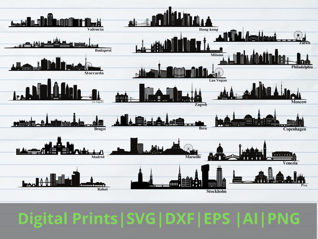 Famous City Skylines SVG PNG Bundle | Europe City Skyline| Commercial ...