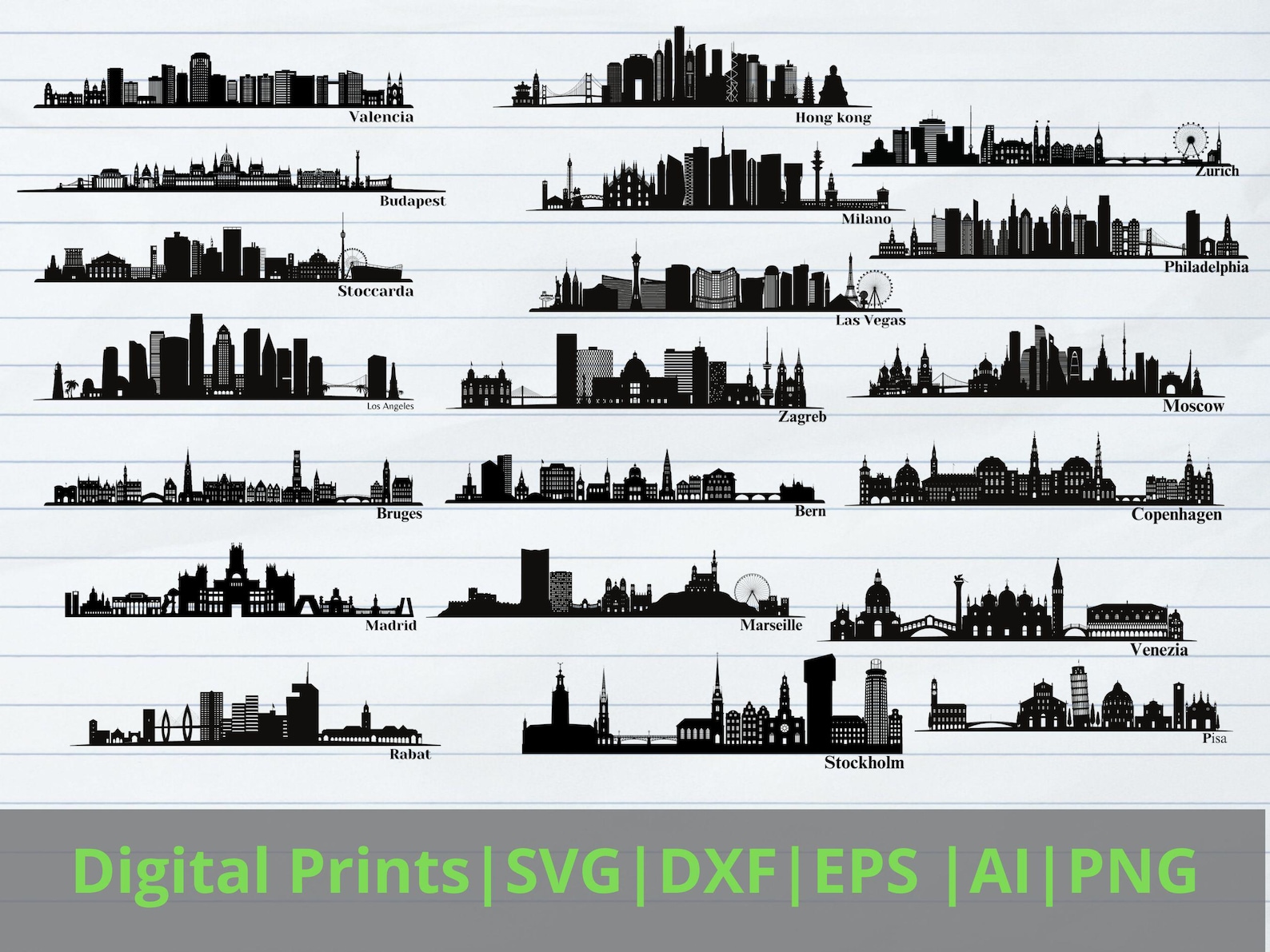 Famous City Skylines SVG PNG Bundle | Europe City Skyline| Commercial ...