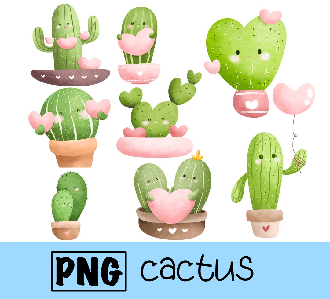 Cactus Clipart Cute Succulent Png Cactus Kawaii Watercolor Valentine ...