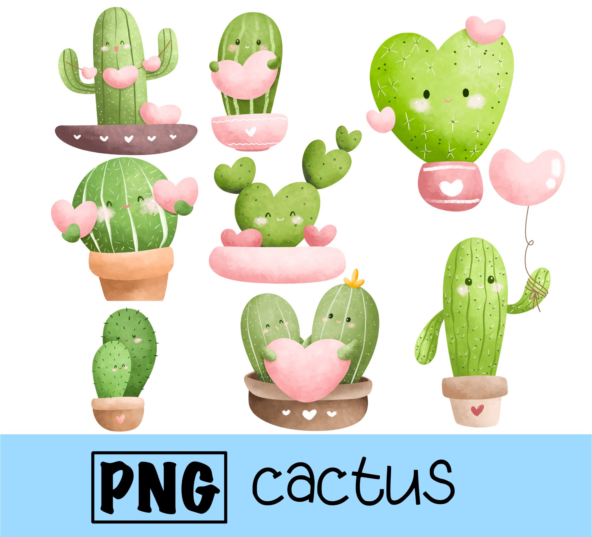 Cactus Clipart Cute Succulent Png Cactus Kawaii Watercolor Valentine ...