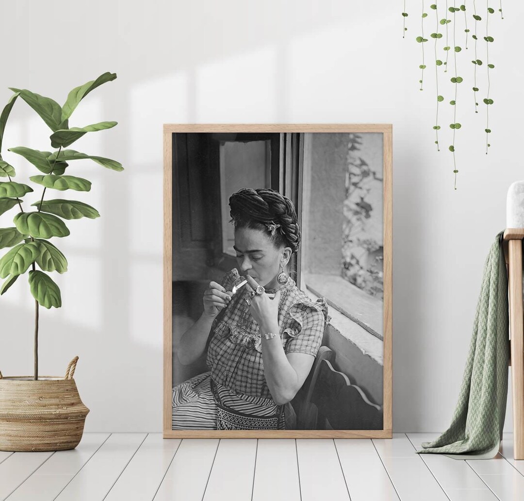 Frida Kahlo Smoking Cigarette Poster Black and White Retro Vintage ...