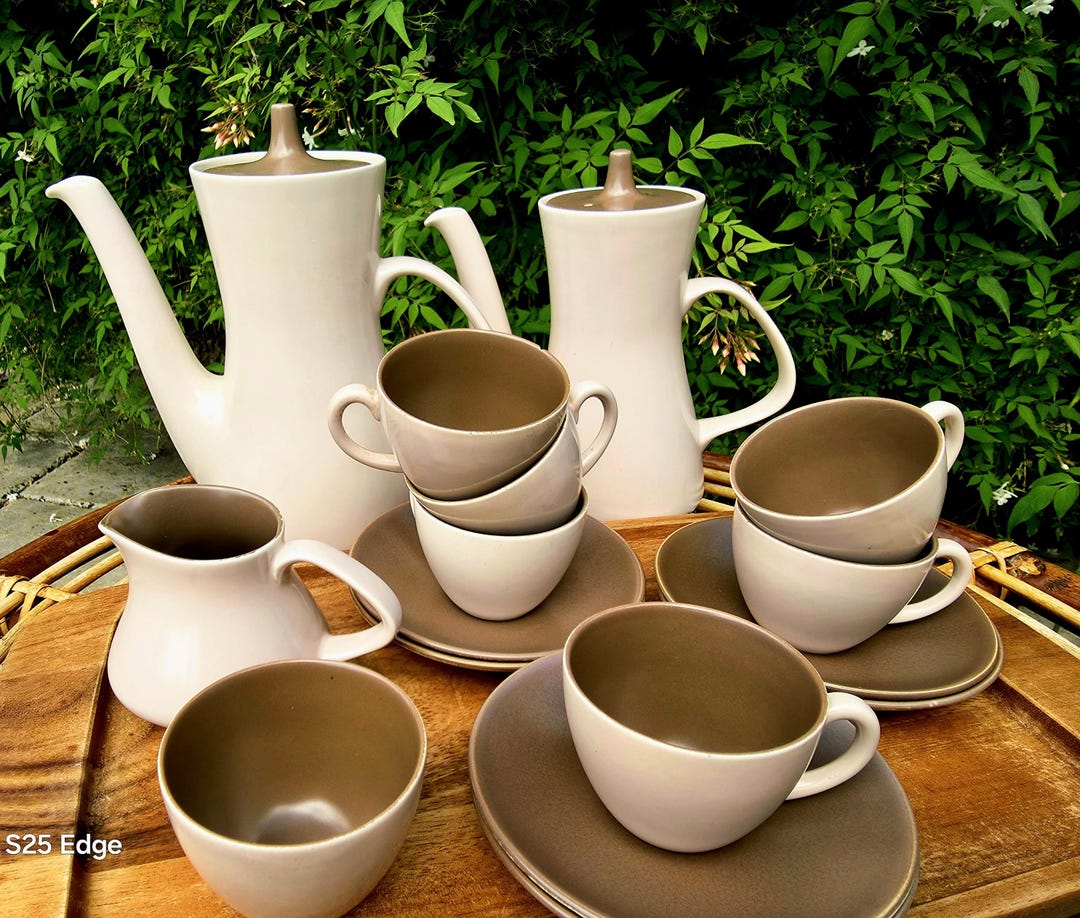 Mid-century Espresso Coffee Set by Poole Pottery in Twintone Mushroom ...