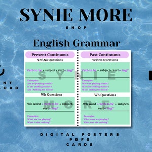 Set of 2 Grammar Posters "differences Between Present Continuous and ...