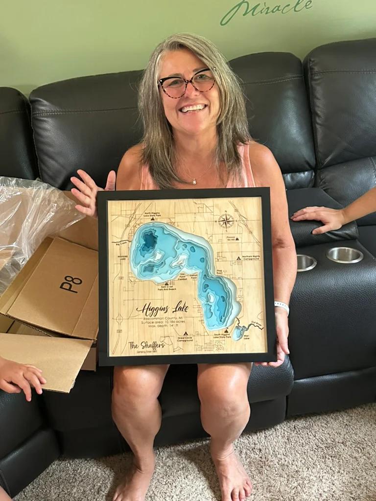 Higgins Lake Bathymetric Layered Map - Customizable | Family Gift ...