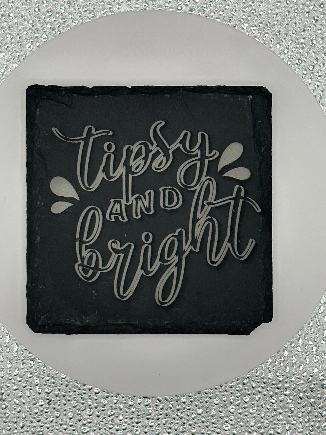 4 Square Slate Coaster With Custom Engraved Tipsy & - Etsy