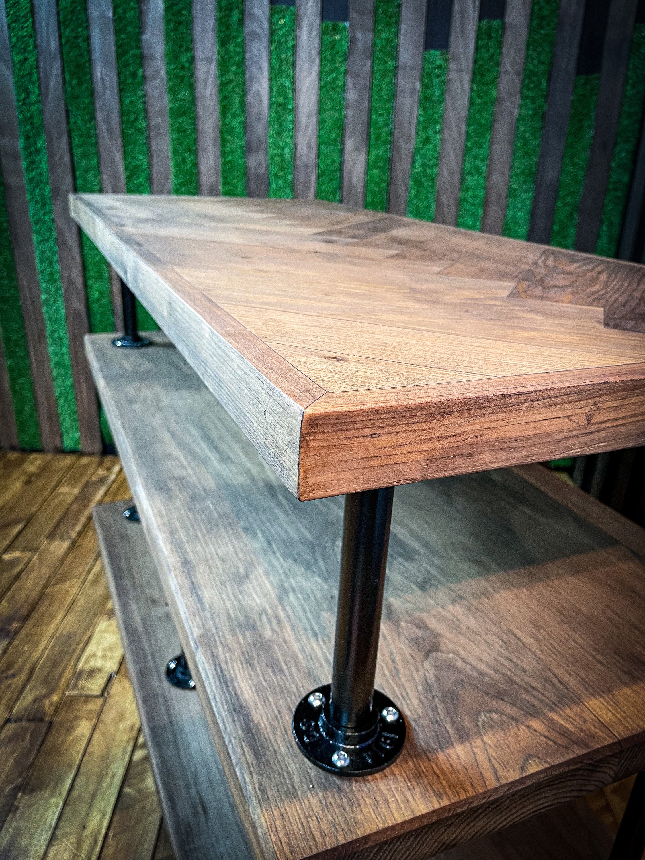 Industrial Style TV Console Table | Herringbone Design | Metal Pipework ...