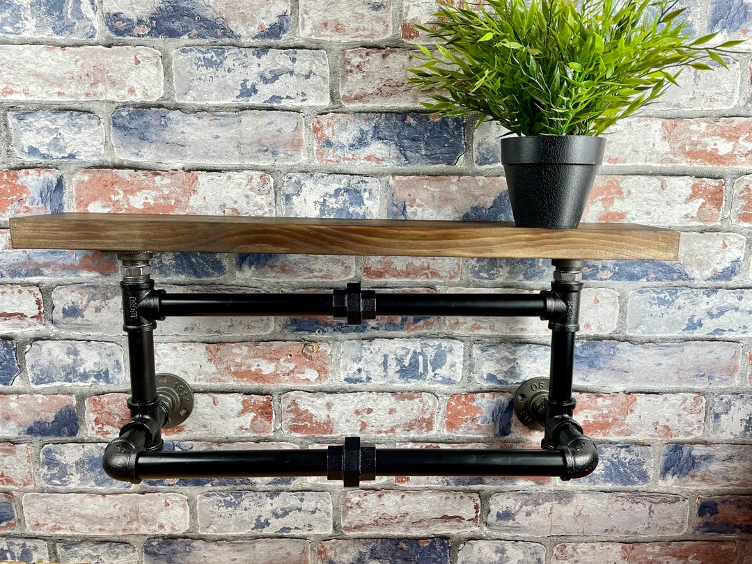 Industrial Pipe Double Towel Rail With Wooden Shelf - Etsy UK