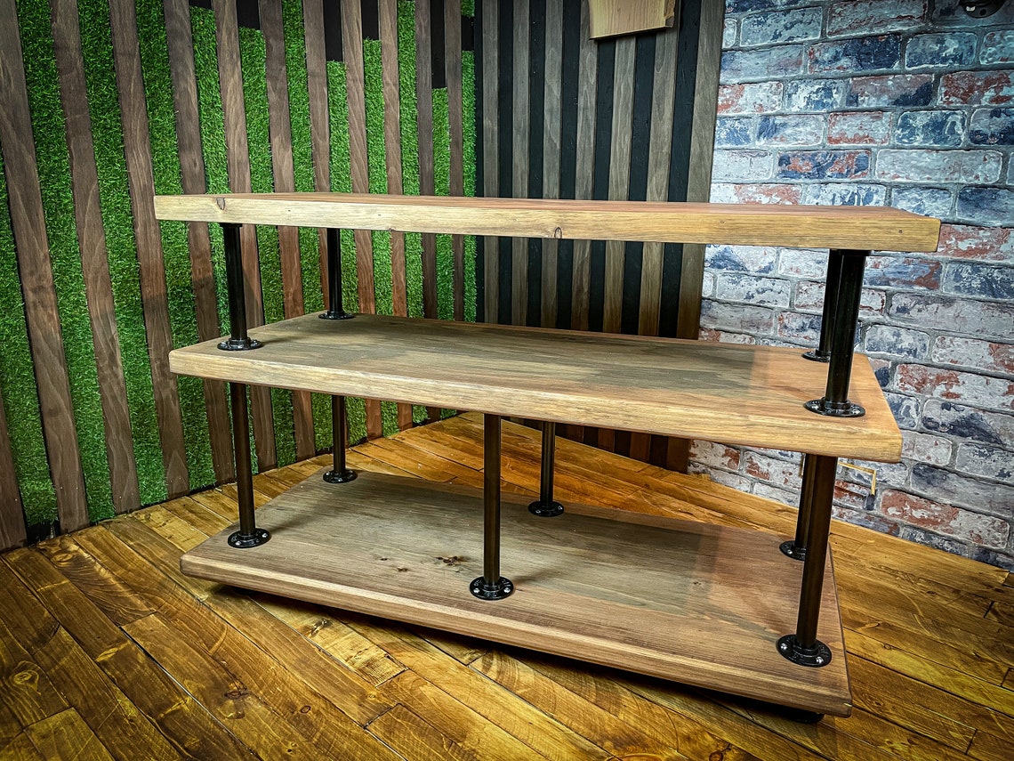 Industrial Style TV Console Table | Herringbone Design | Metal Pipework ...