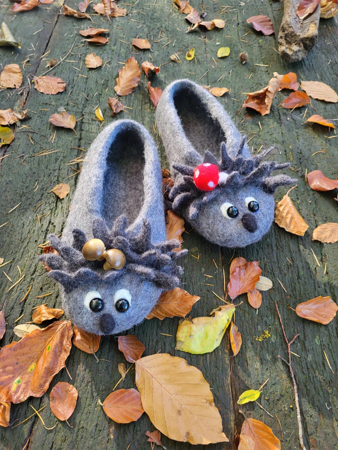 Handmade Felted Wool Hedgehog Slippers, Leather Sole, Warm Shoes - Etsy