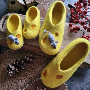 Felted Wool Mouse Cheese Slippers, Handmade Home Shoes, Gift for Mom ...