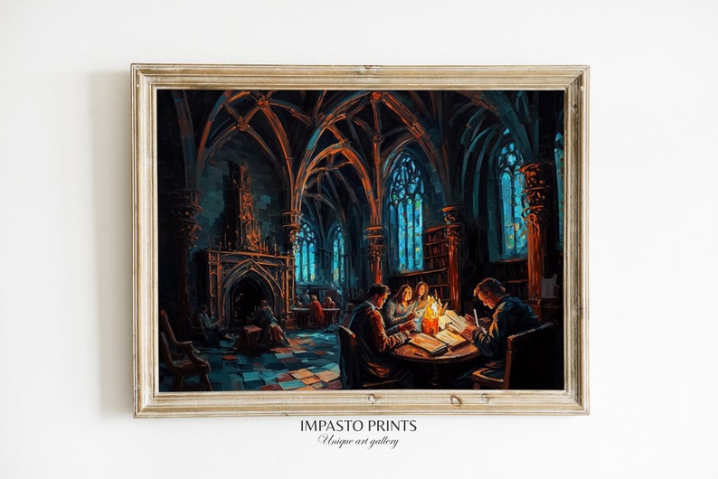 Vintage Library Print Antique Oil Painting Printable Wall - Etsy