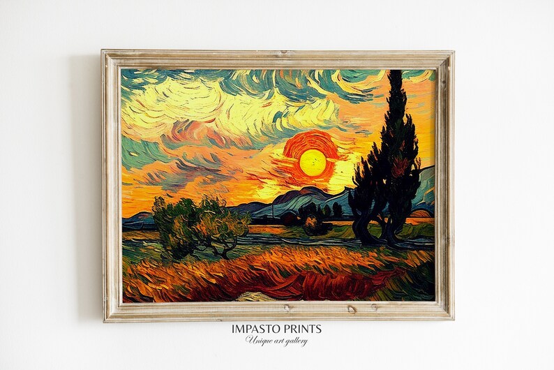 Vincent Van Gogh's Printable Sunset Landscape Vintage Painting, Van ...