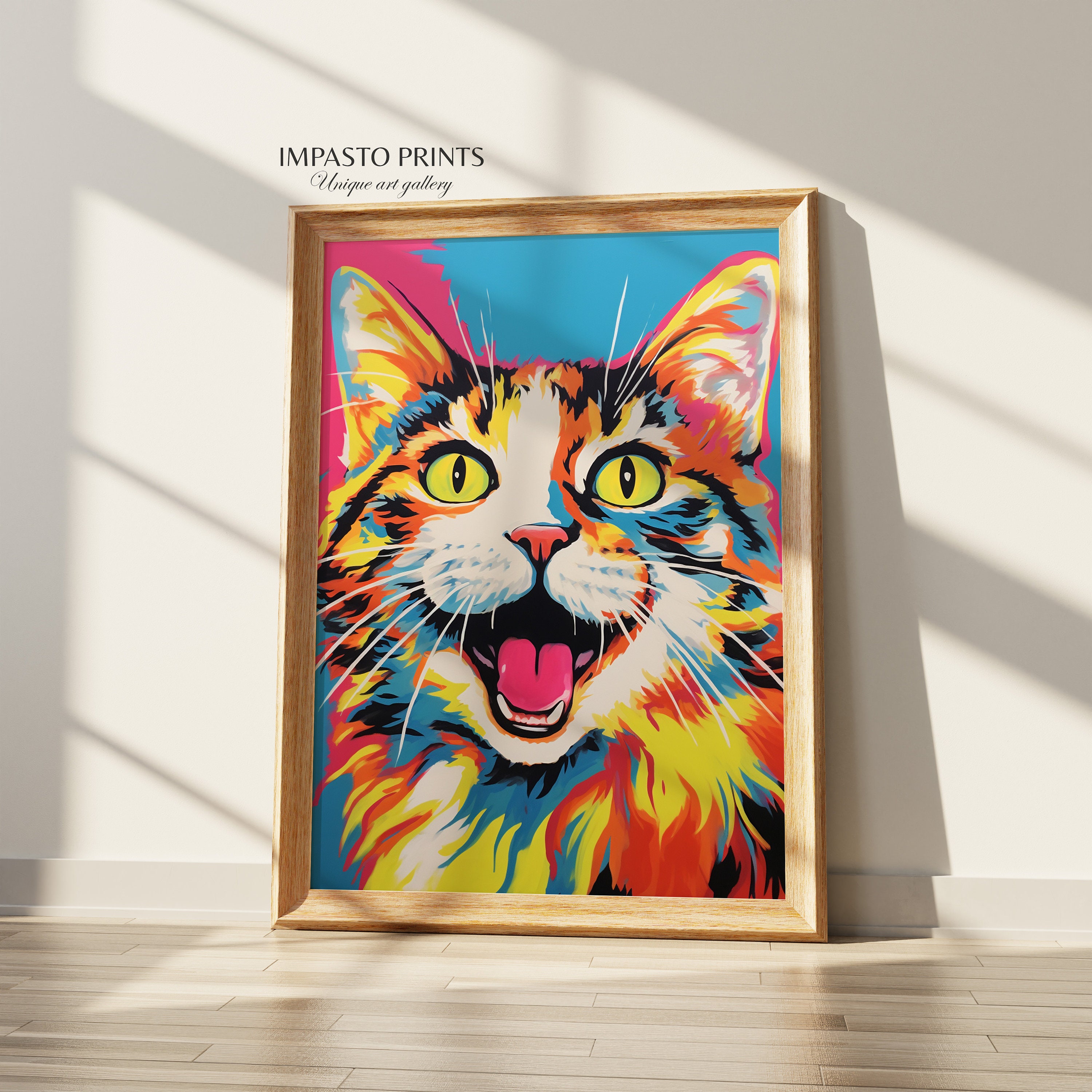 Colorful Cat Digital Wall Art Print Funny Cat Poster Cute - Etsy