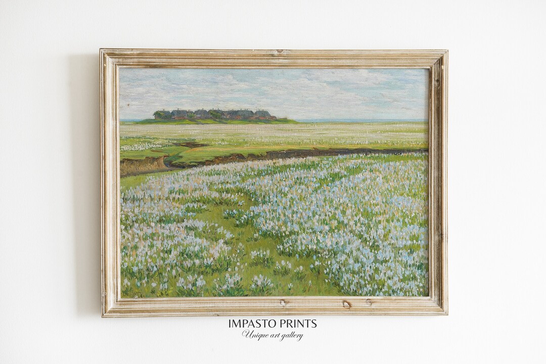 Spring Meadow Painting Printable, Wildflower Field Landscape, Vintage ...