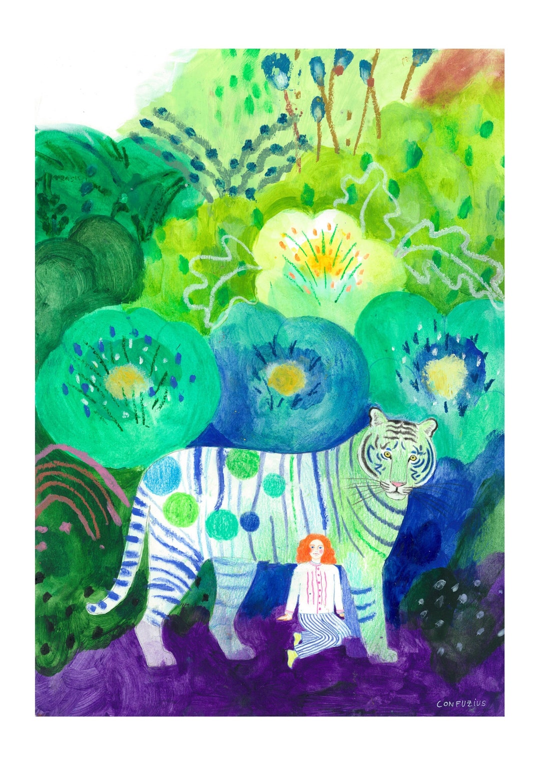 Art Print "colorful Tiger" on Paper, Tiger Painting, Children Books ...