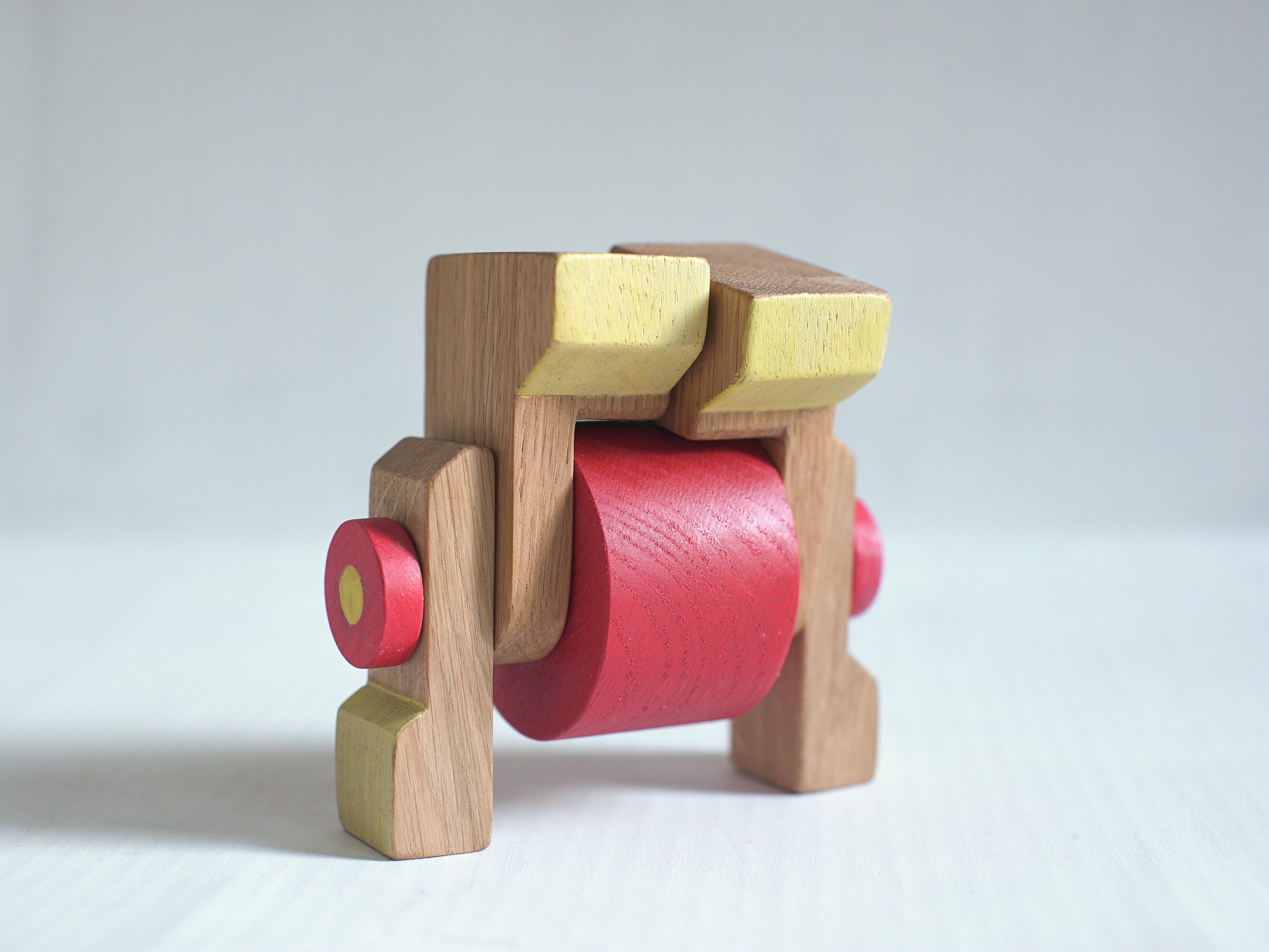 Wooden Robot Toy With Moving Parts, Handcrafted Cute Red and Yellow ...