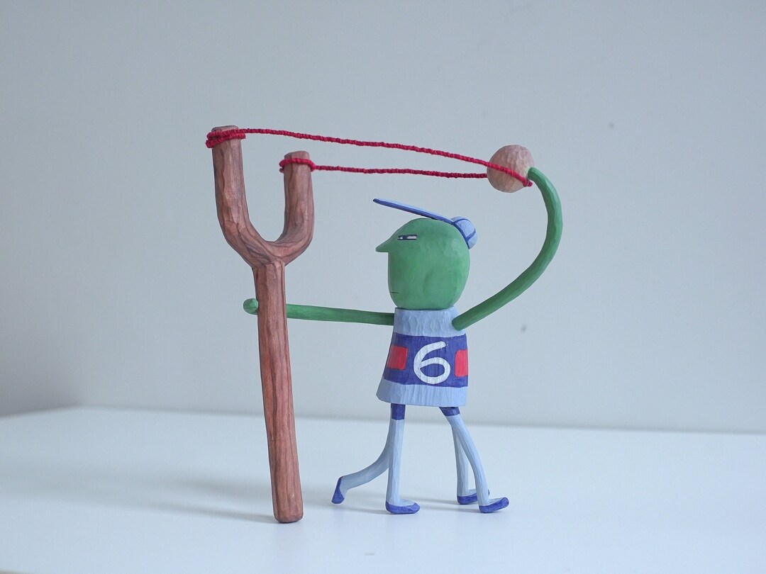 Wooden Sculpture Alien With a Slingshot, Unique Handcrafted Alien ...