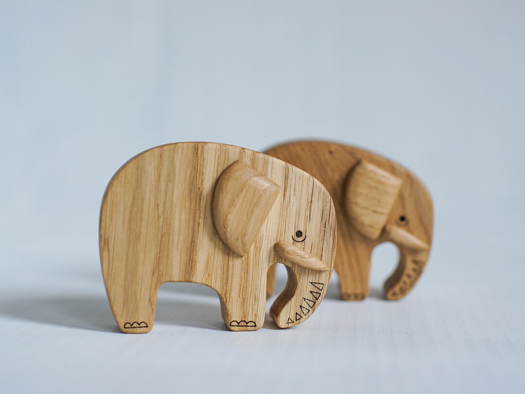 Oak Wood Toy Elephant, Spinning Fidget Animal - Etsy