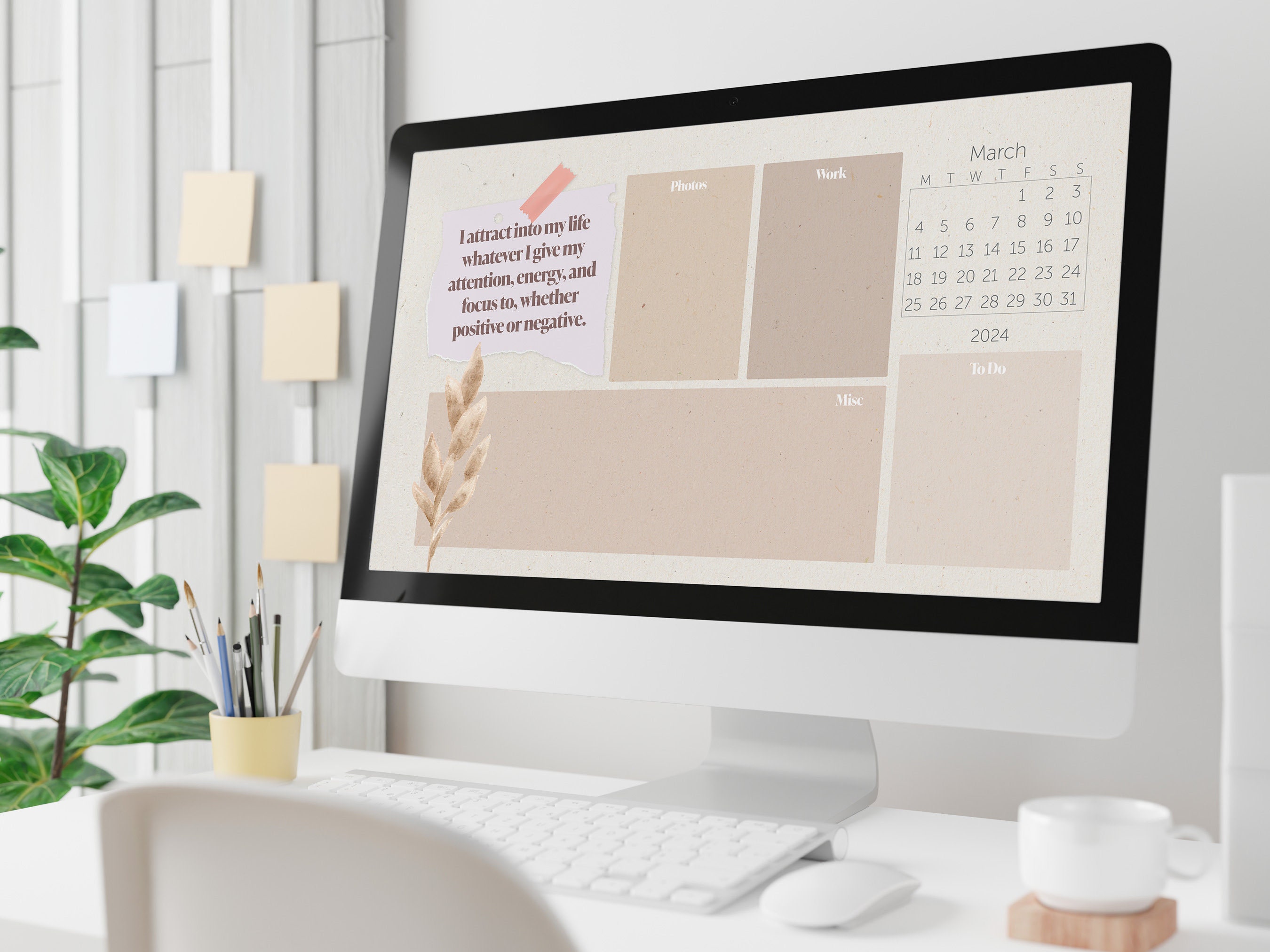 Boho Manifest Desktop Organizer Wallpaper, 2023-24 Desktop Calendar ...