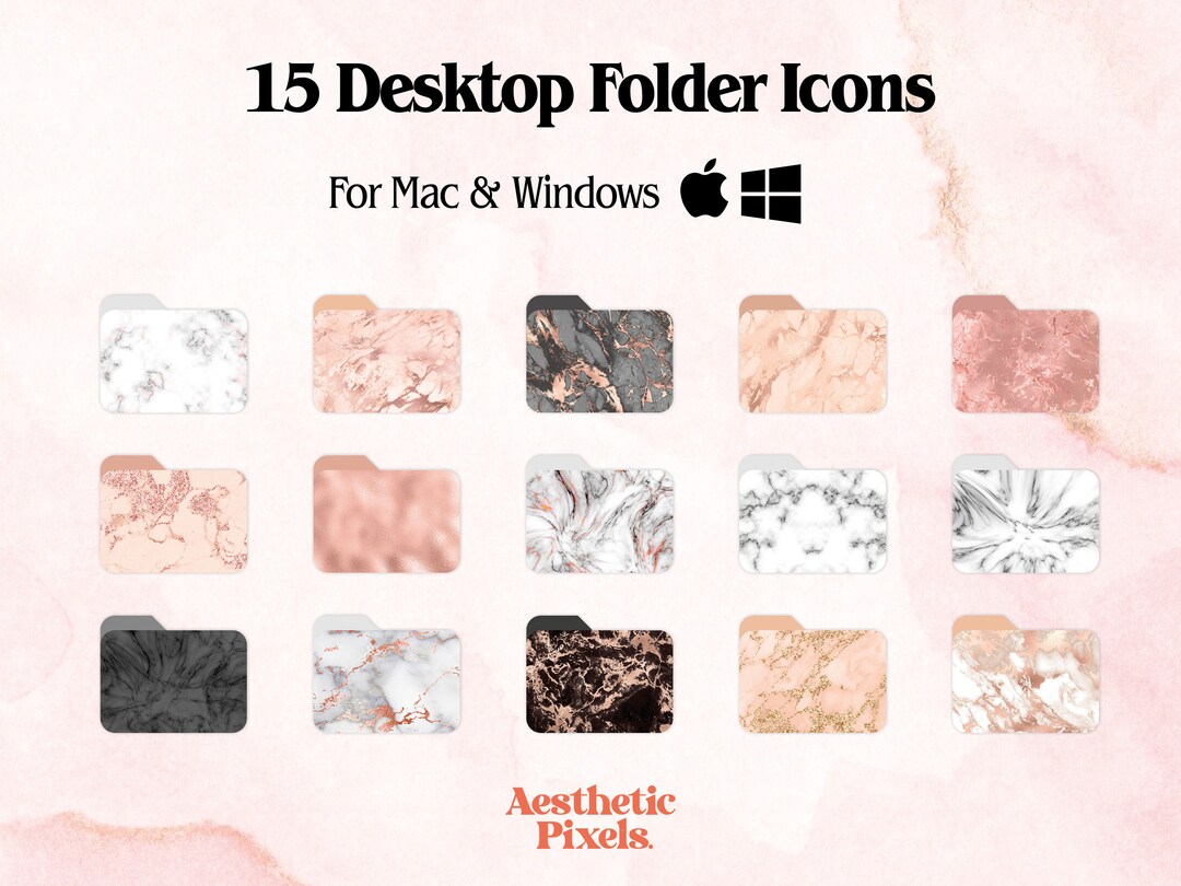 15 Marble Desktop Folder Icons for Macbook, Mac and Windows, Rose Gold ...