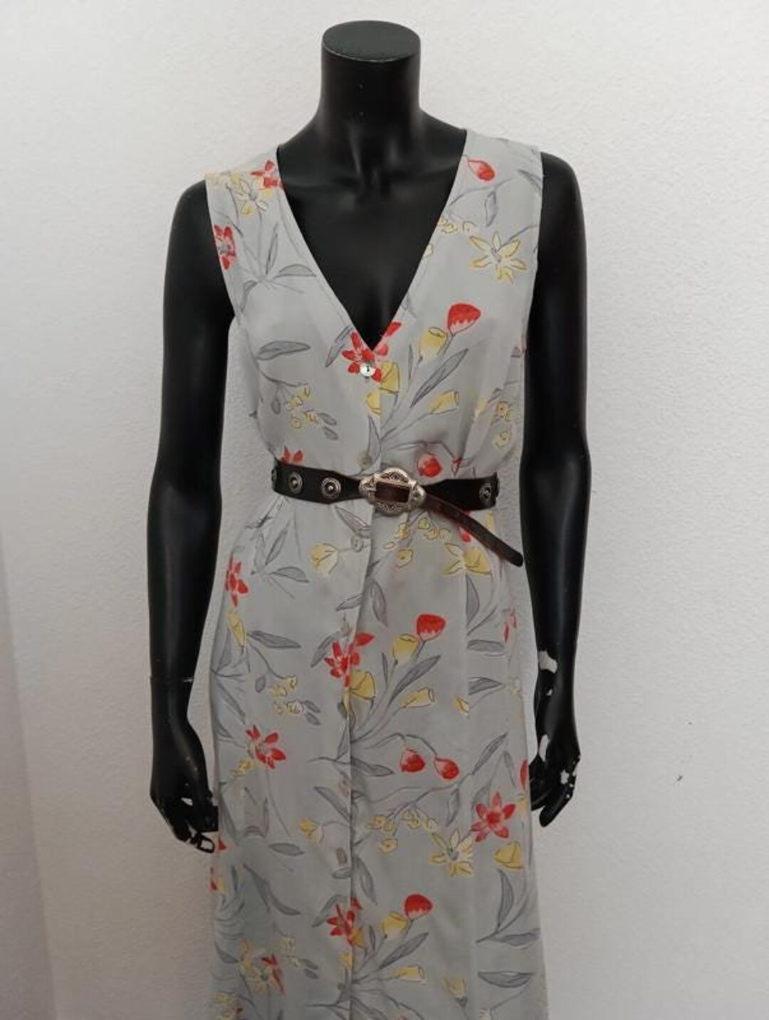 Vintage 90s French Style Floral Button Down Grey Maxi Dress - Etsy