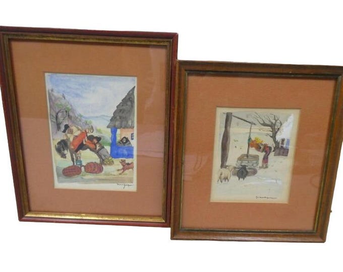Set of 2 Framed Paul Randall Original Watercolor Paintings - Signed and ...
