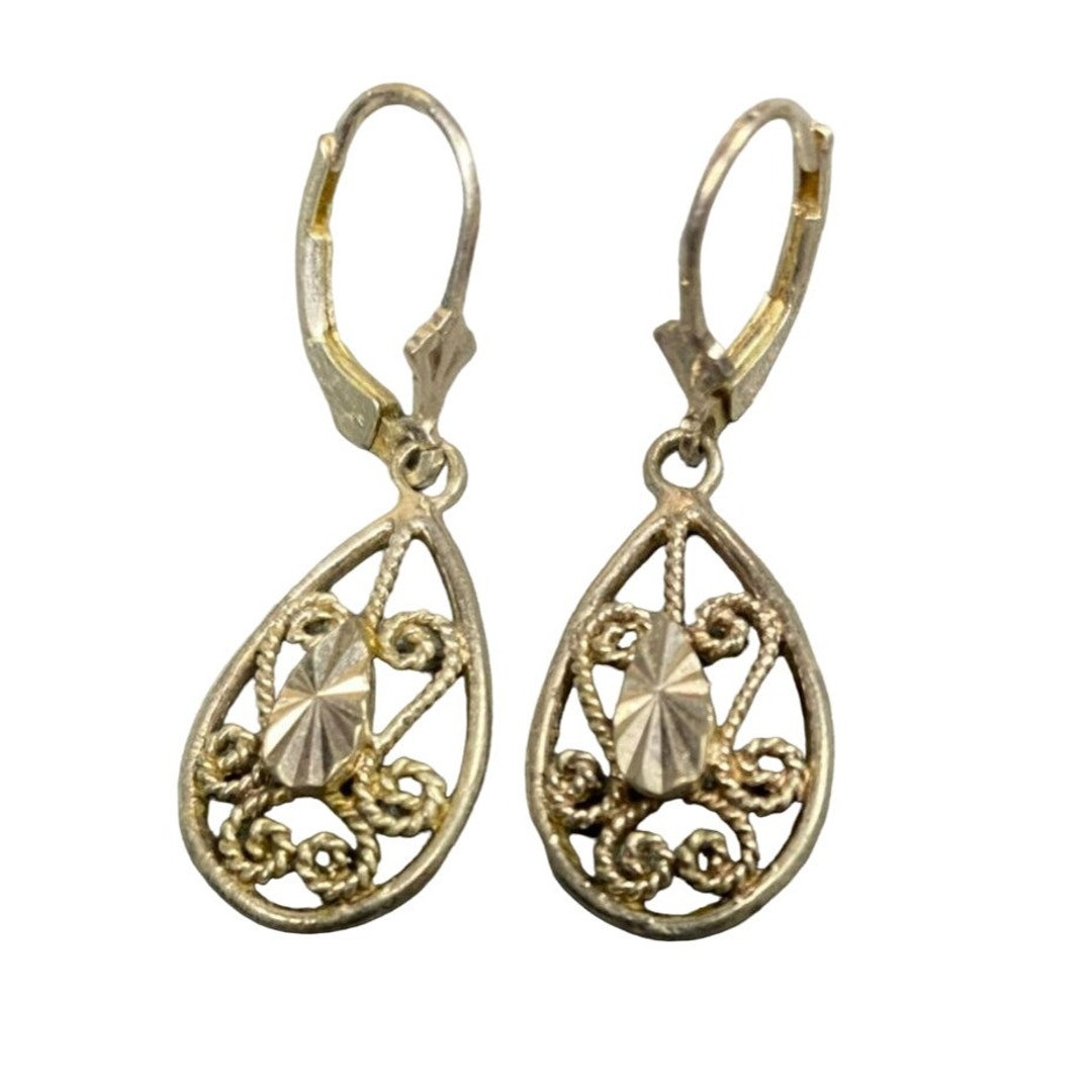 Vintage Signed HAN 925 Sterling Silver Filigree Dangle Pierced Earrings - Etsy