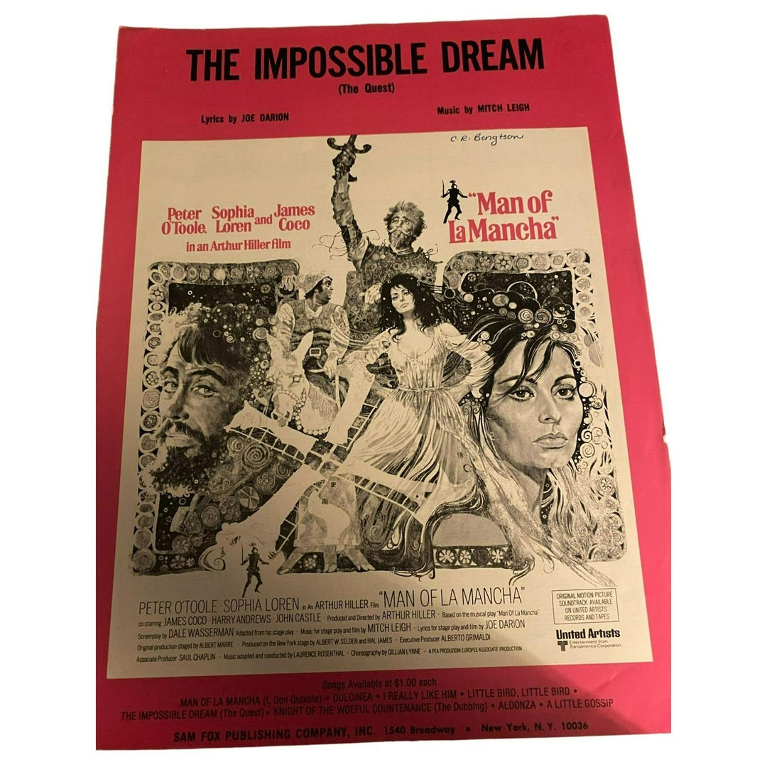 Vintage 1960s "man of La Mancha" the Impossible Dream Sheet Music ...