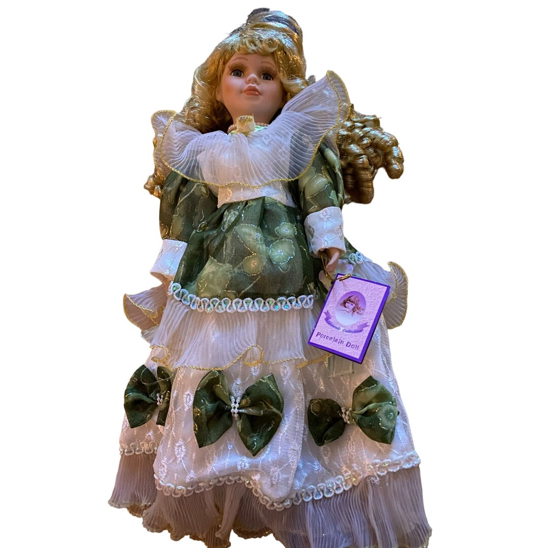 16 Inch Goldenvale Collection Blonde Porcelain Doll Claire, Green Dress ...