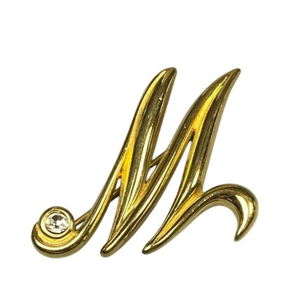 Signed Monet Vintage Gold Tone Initial M or W Brooch Pin With ...