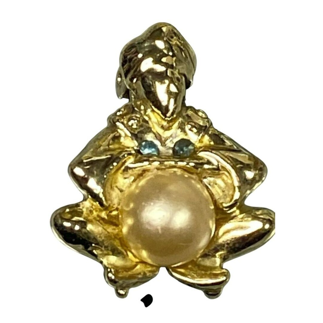Rare Vintage Gold Tone Genie Fortune Teller Brooch With Pearl "crystal ...