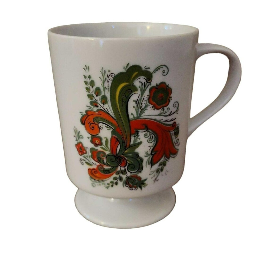 Vintage Berggren Trayner Footed Coffee Mug Rosemaling Scandinavian Red ...