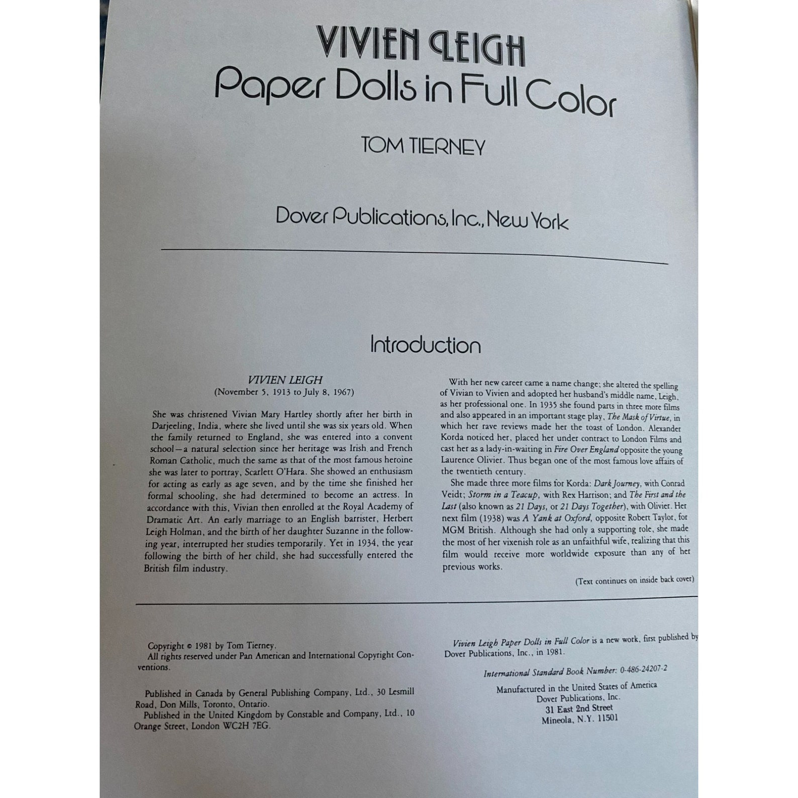 Vintage Vivien Leigh Paper Dolls in Full Color 1981 by Tom Tierney ...