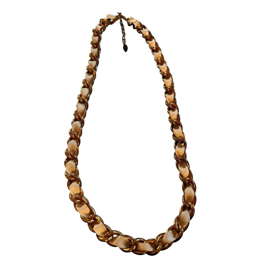 Vintage Coldwater Creek Gold-tone Chain Link Necklace With Woven Cream ...
