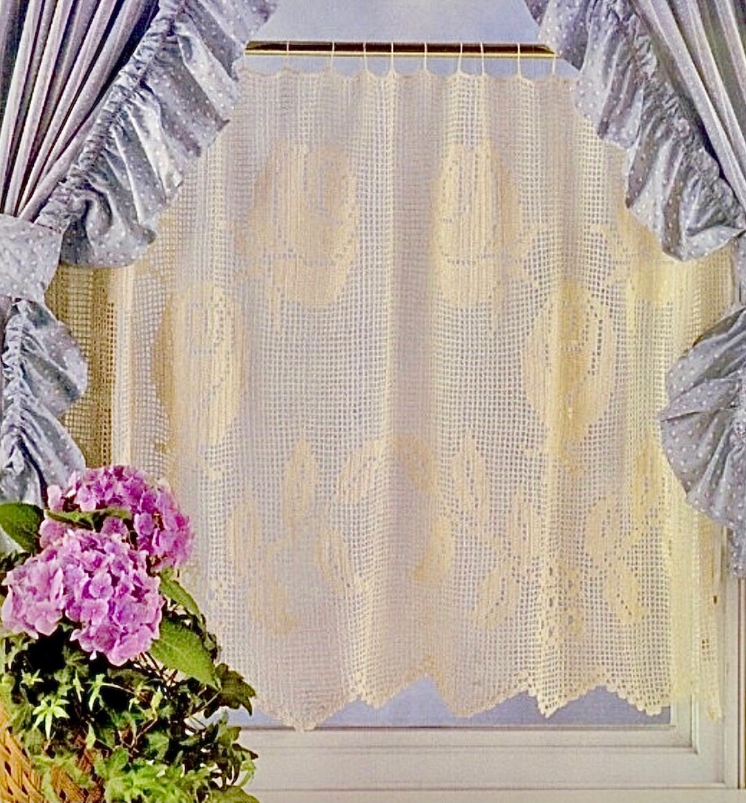 Crochet Curtain Filet Pattern, Window Panel Rose Crochet Pattern ...