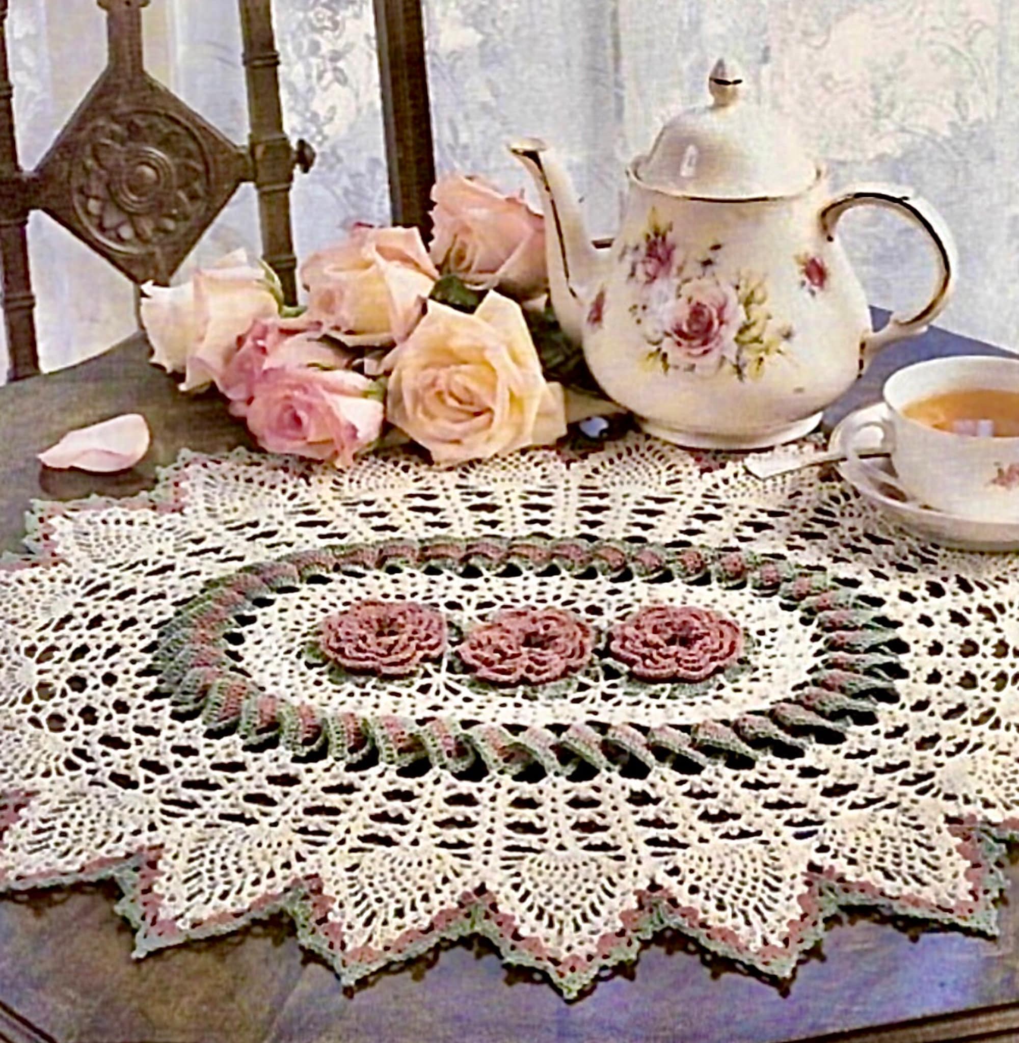 Vintage Crochet Pattern To Make Irish Rose Flower Doily Snowflake