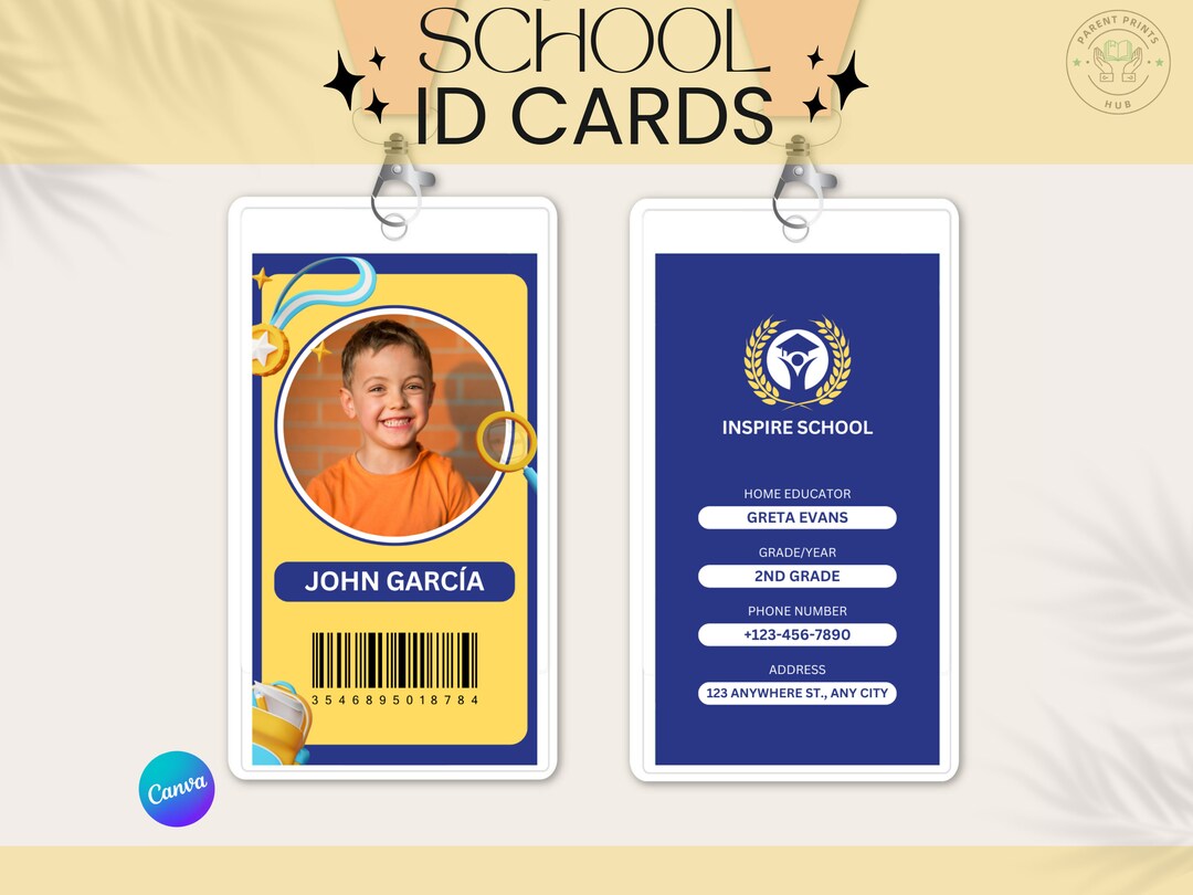 School, Homeschool ID Cards, Printable & Editable, Canva Template, Kid ...