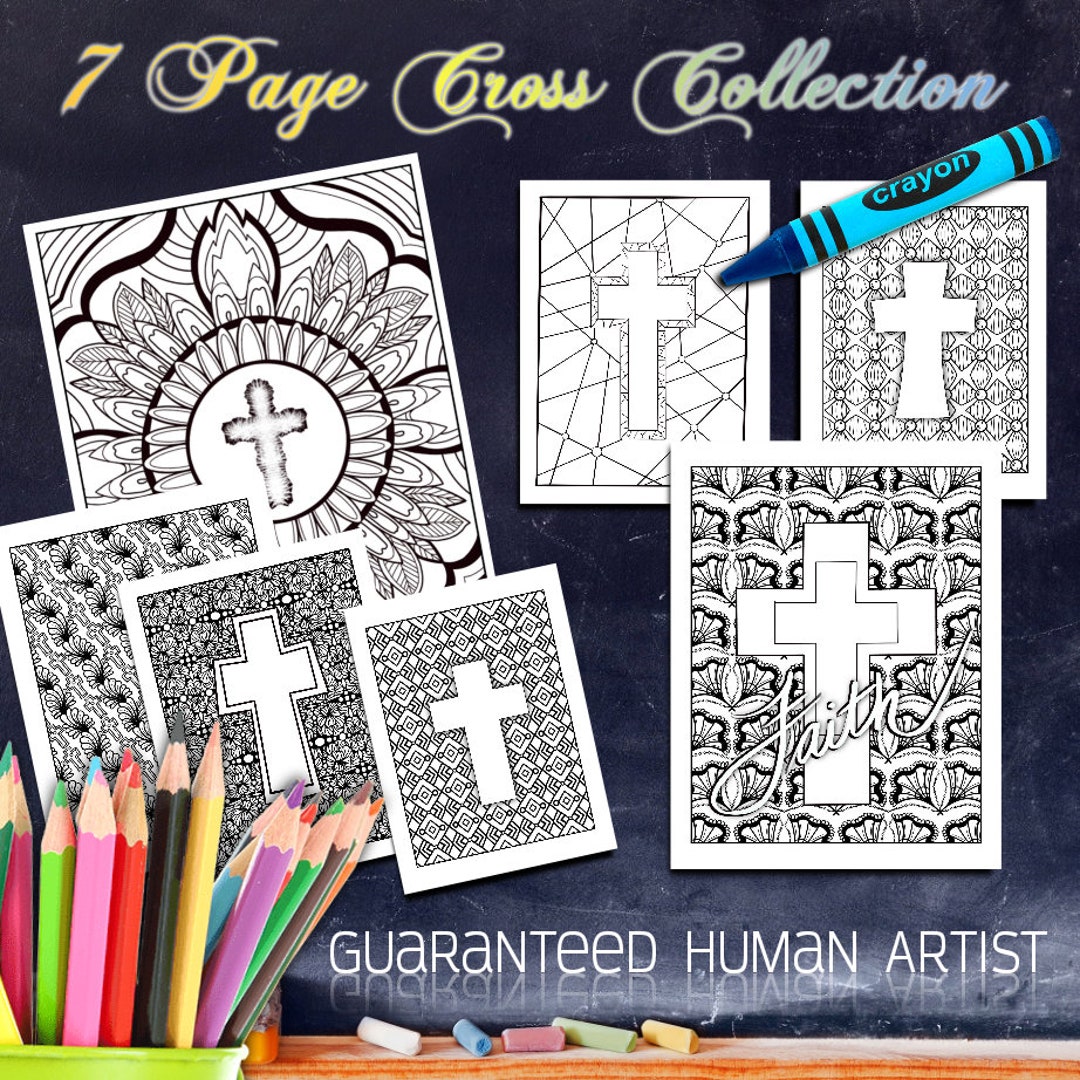 7 Cross Coloring Page Collection - Etsy