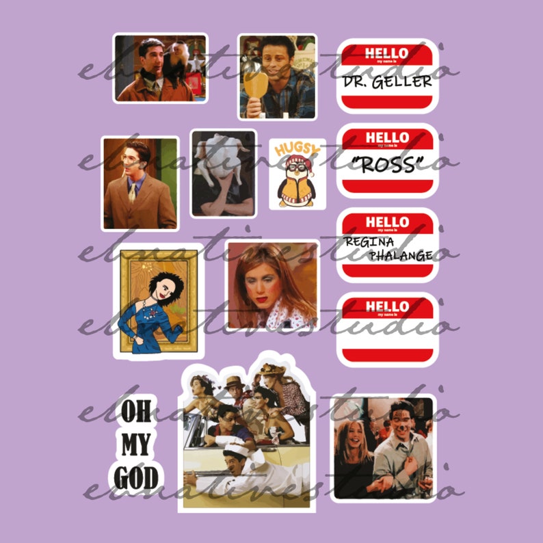 Friends TV Show Digital Art Iconic Scene Illustrations Sticker Bundle ...