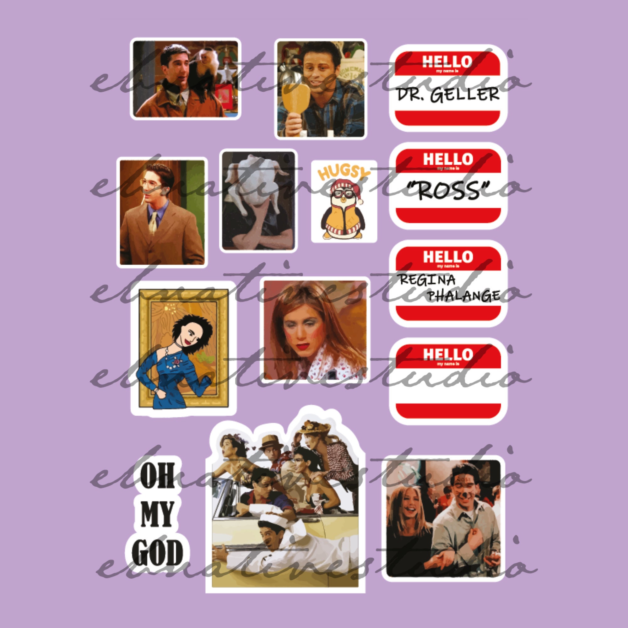 Friends TV Show Digital Art Iconic Scene Illustrations Sticker Bundle ...