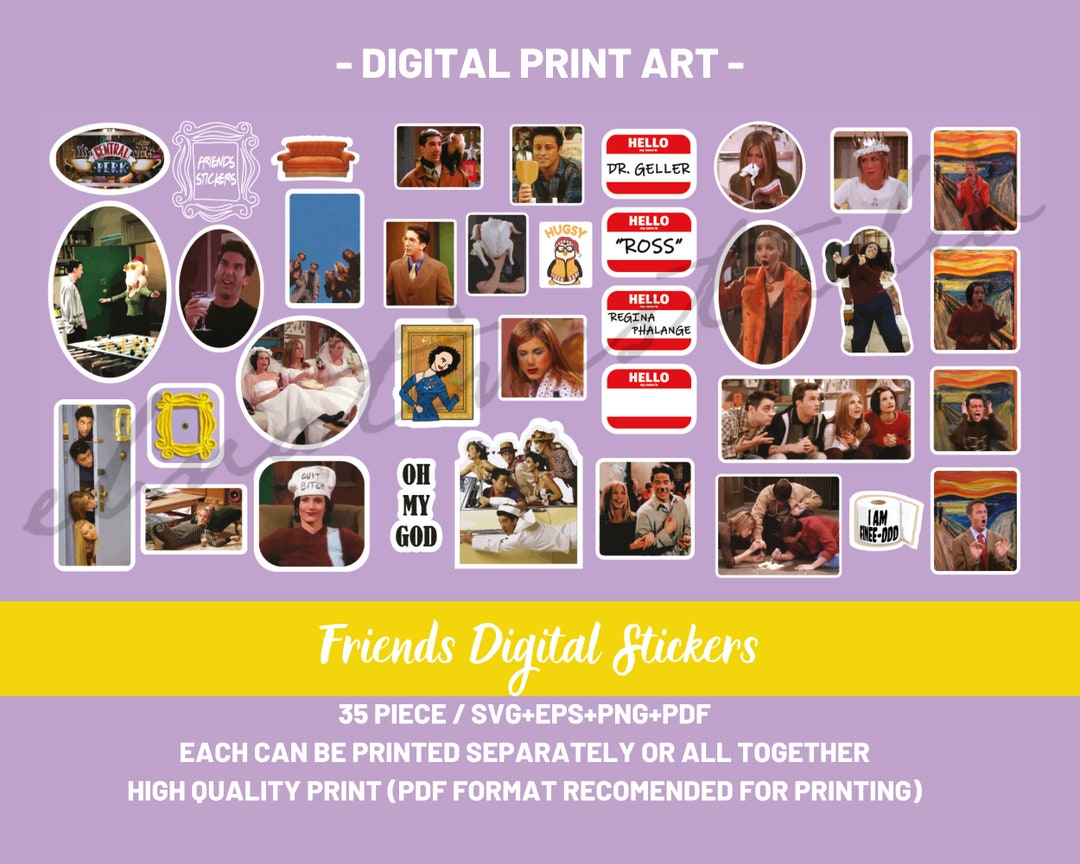 Friends TV Show Digital Art Iconic Scene Illustrations Sticker Bundle ...