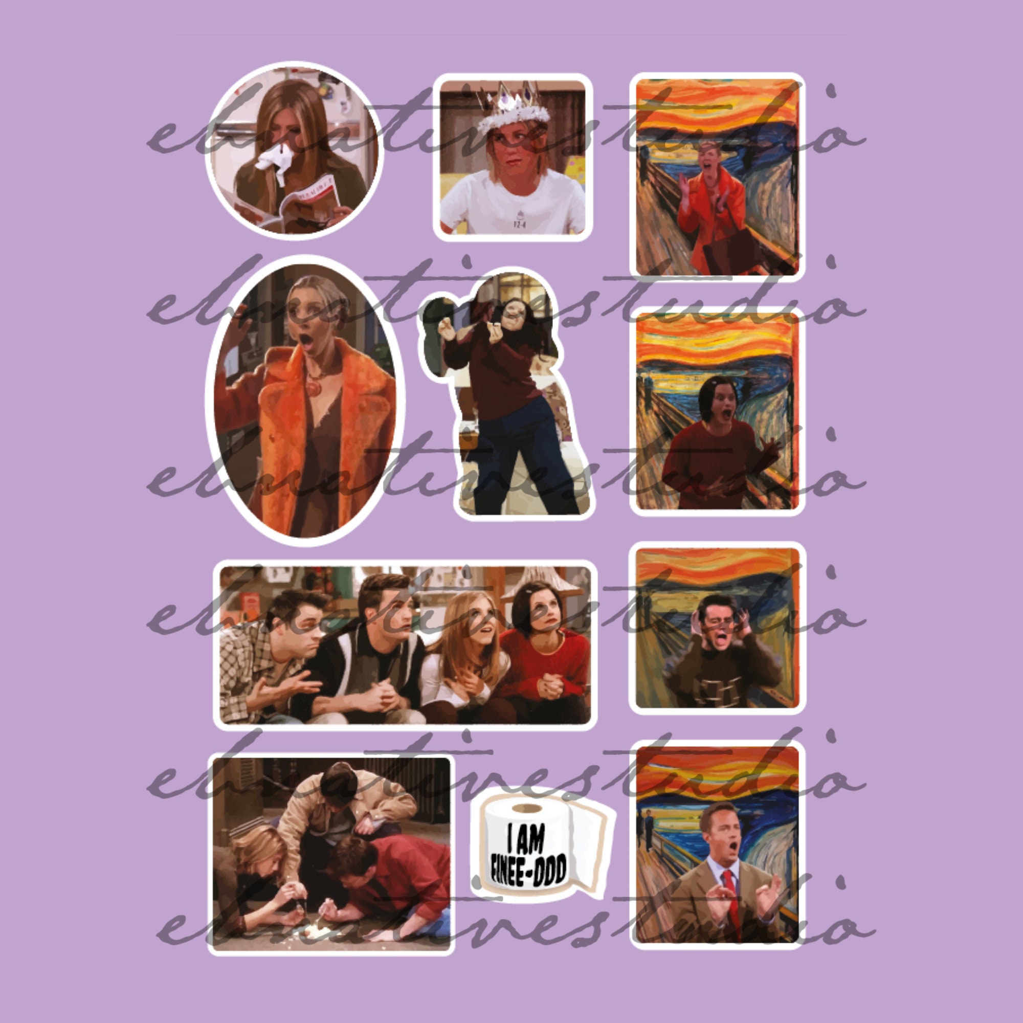 Friends TV Show Digital Art Iconic Scene Illustrations Sticker Bundle ...