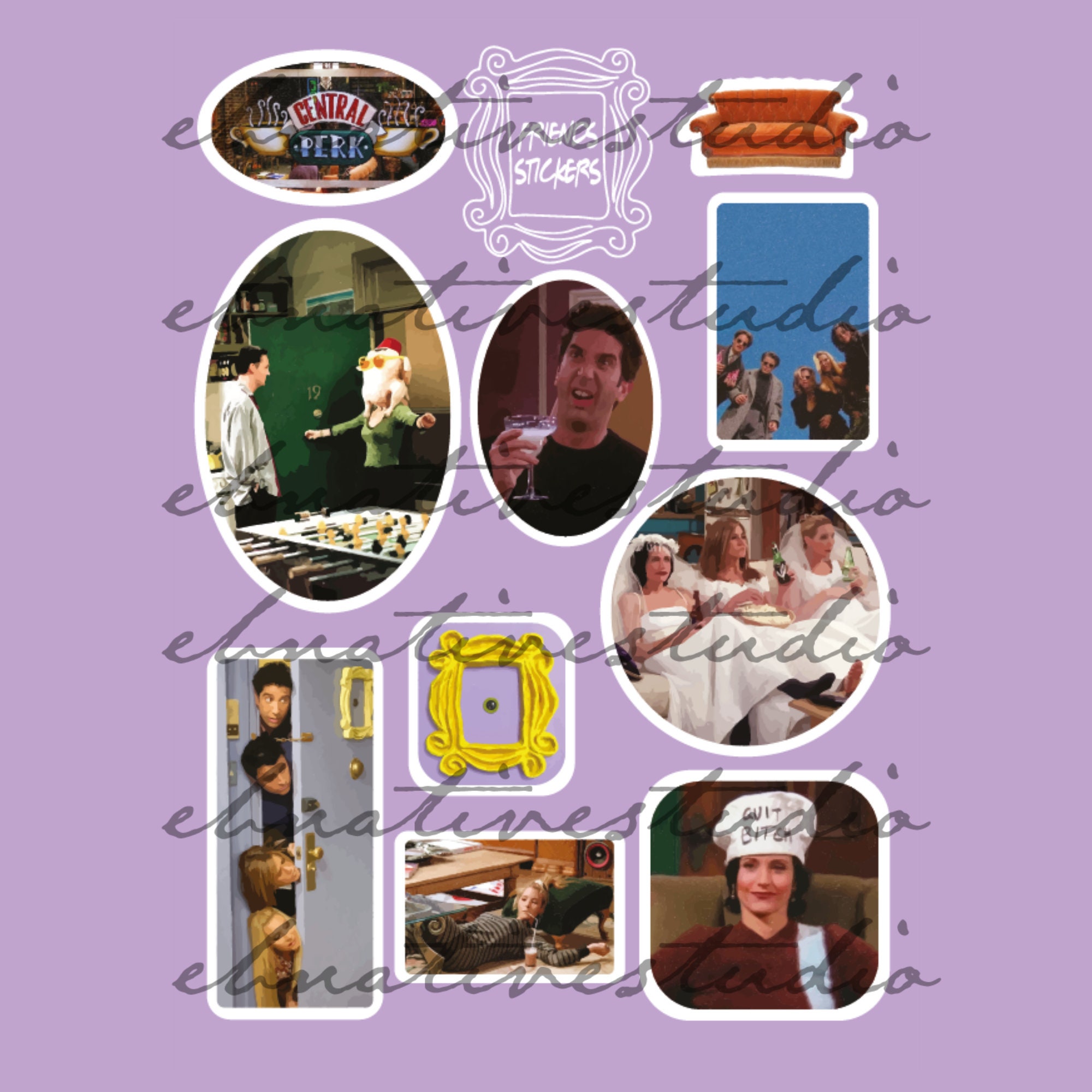 Friends TV Show Digital Art Iconic Scene Illustrations Sticker Bundle ...