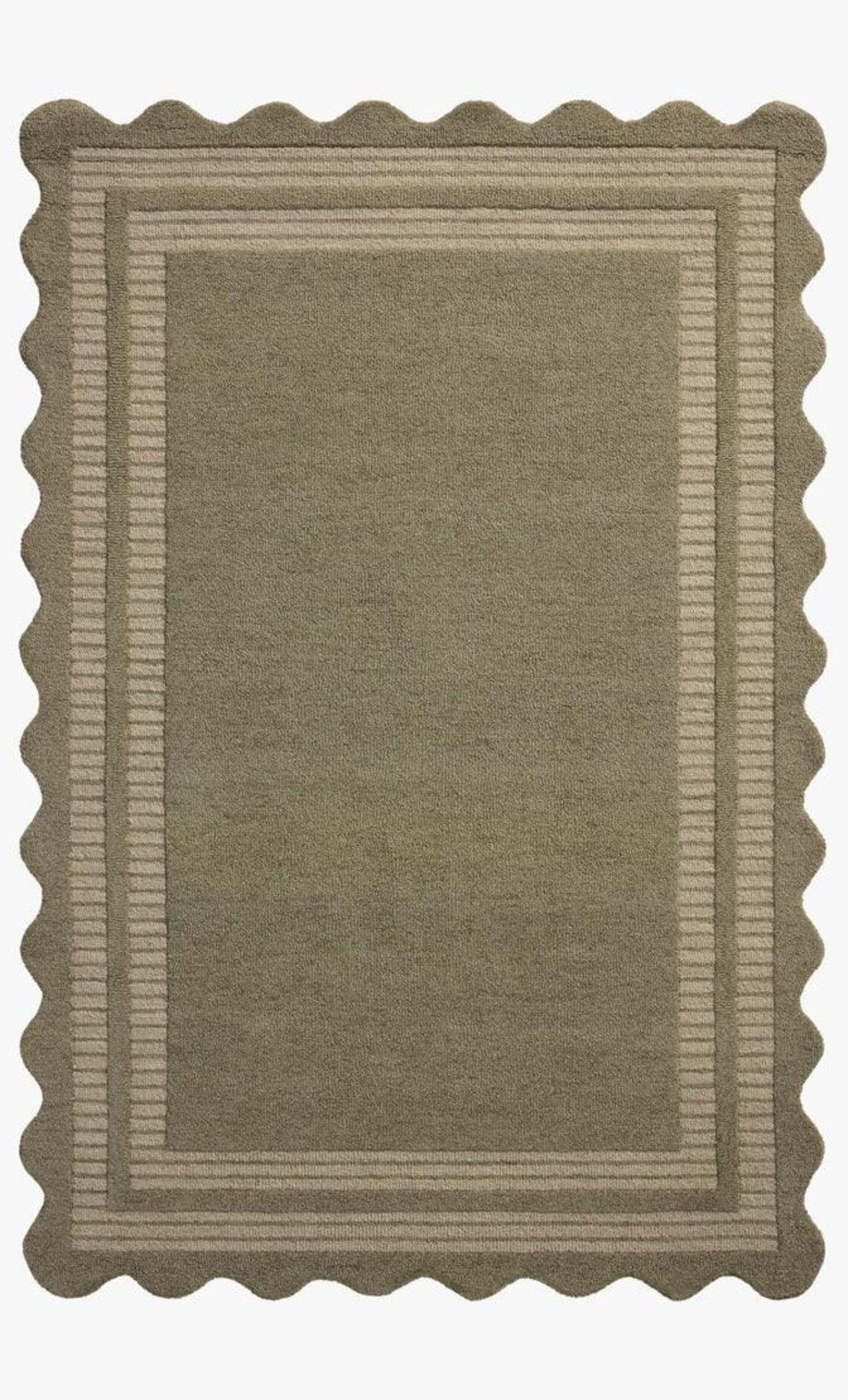Green Scalloped Edged Area Rug - Custom Size Woven Carpet for Living ...
